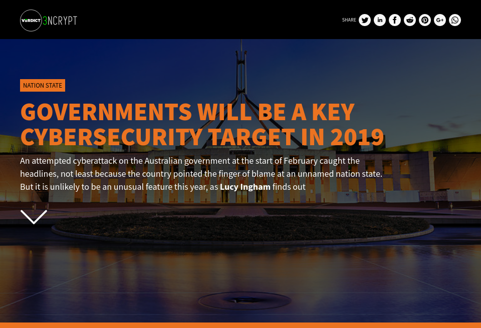 Governments Will Be A Key Cybersecurity Target In 2019 Verdict