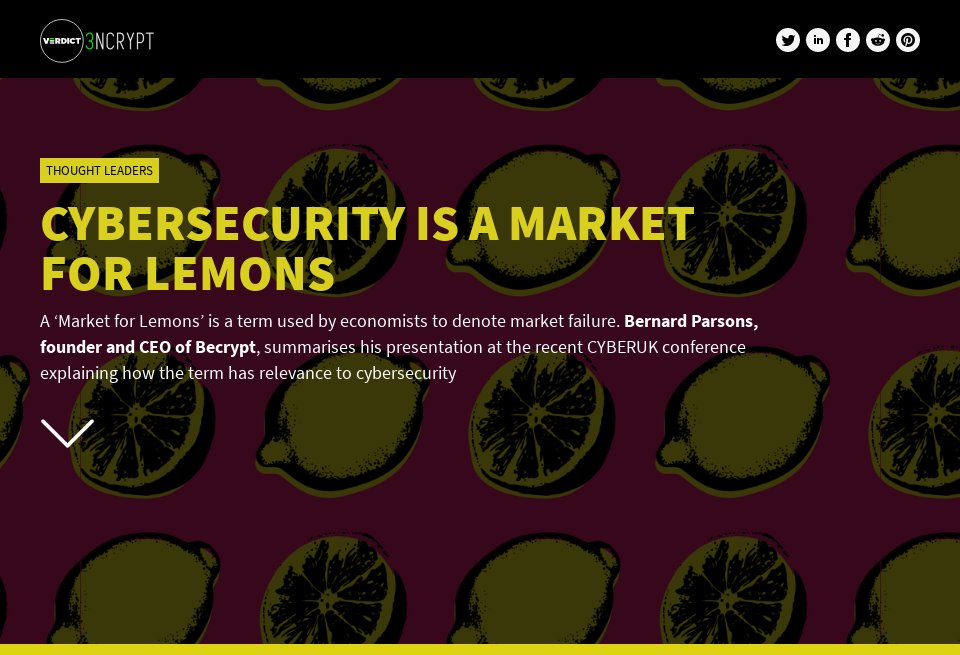 Cybersecurity is a Market for Lemons - Verdict Encrypt | Issue 9 ...